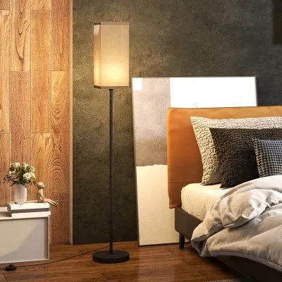 HOMCOM Moderní stojací lampa s textilním stínidlem a nožním vypínačem, pro obývací pokoj a ložnici, kov, černá