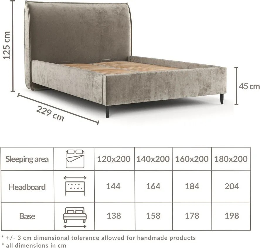 Béžová čalouněná dvoulůžková postel s úložným prostorem s roštem 160x200 cm Shell – Maison de Rêve