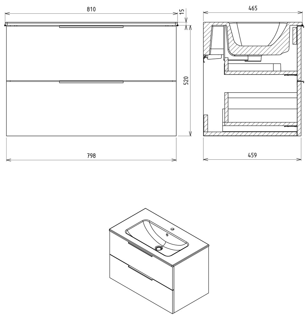 Sapho Sapho, CIRASA umyvadlová skříňka 79,8x52x46cm, dub alabama strip/dub alabama, CR801-2322