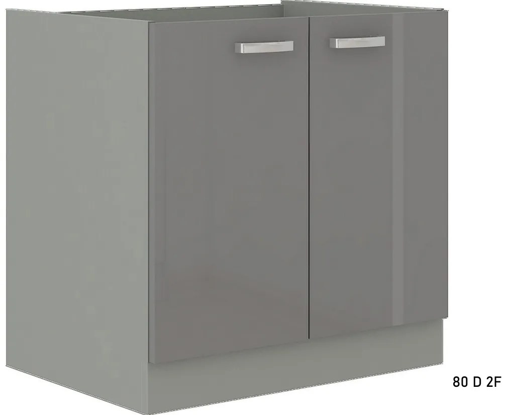 Kuchyňská skříňka dolní dvoudveřová GREY 80 D 2F BB, 80x82x52, šedá/šedá lesk