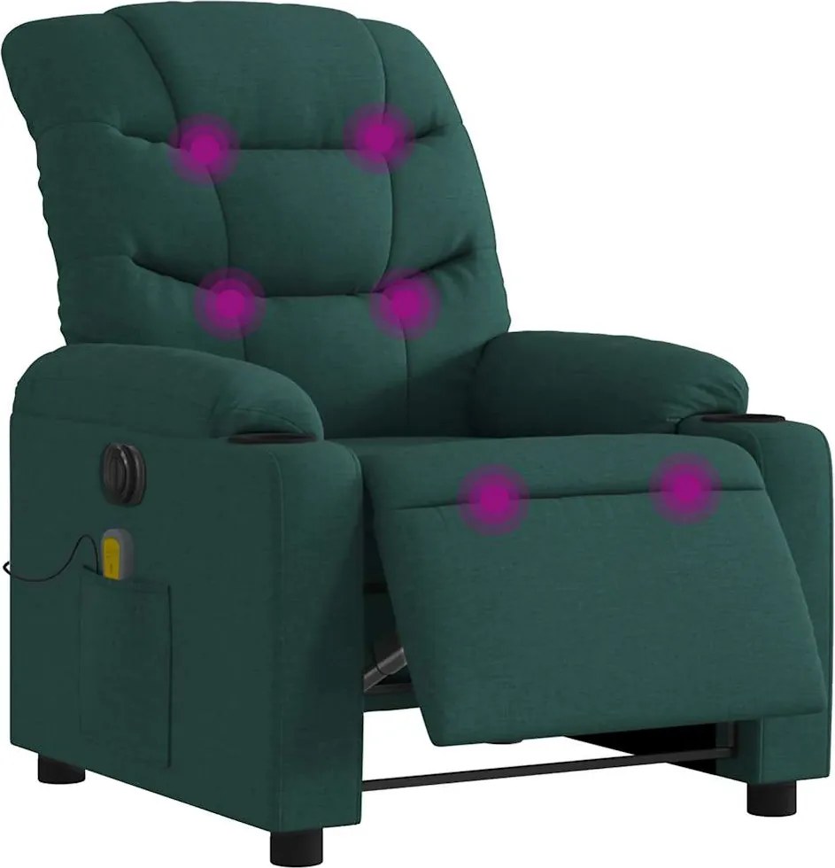 Elektrické masážní polohovací křeslo tmavě zelené textil 3206642
