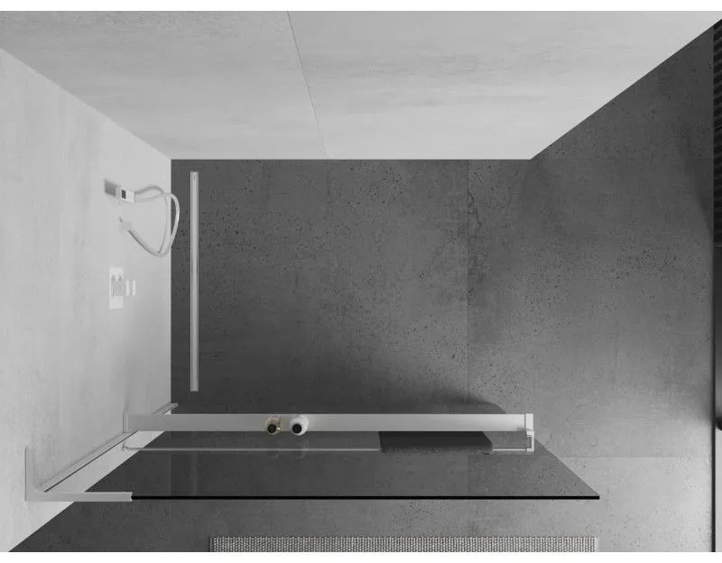 Mexen Kioto+ L, sprchová zástěna Walk-In s poličkou a věšákem 100 x 200 cm, 8mm čiré sklo, bílý profil, 800-100-123-20-00