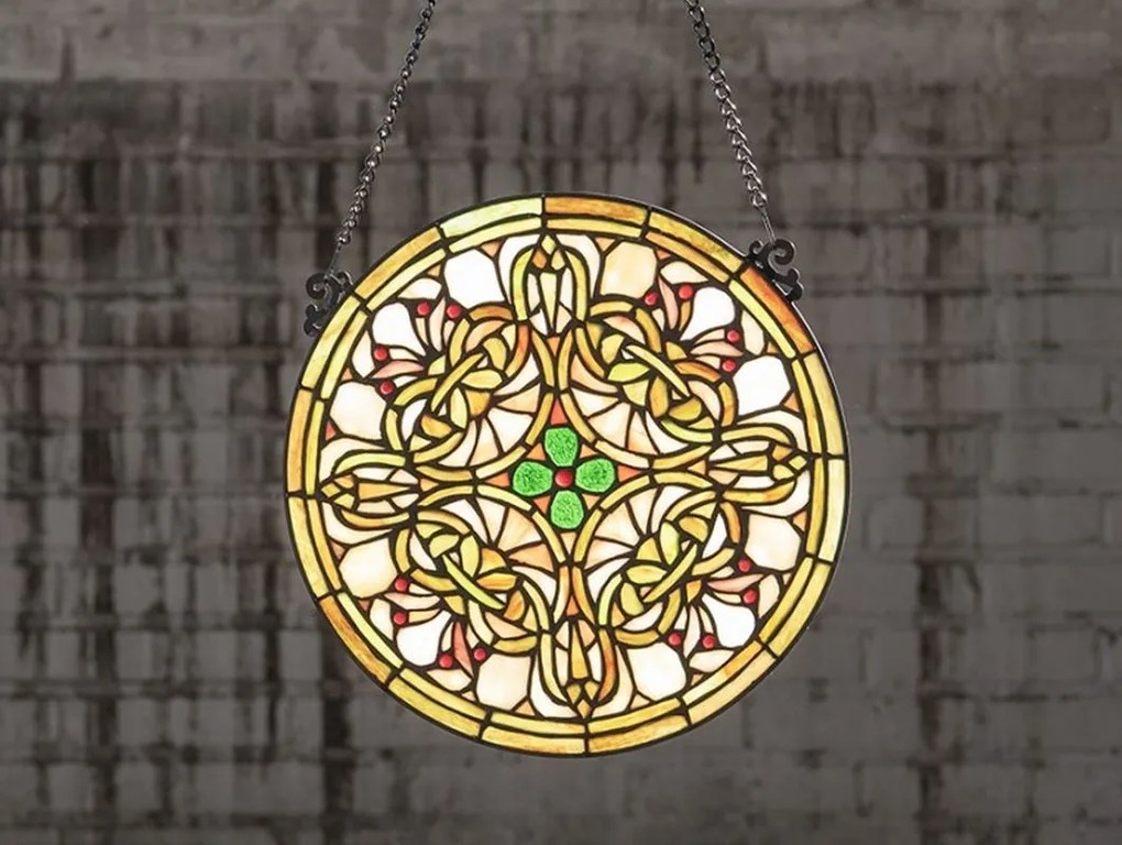 Skleněný kulatý závěsný Tiffany panel - Ø 30*1 cm