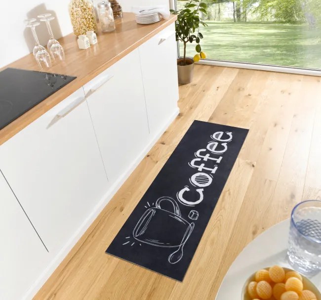 Koberec / Běhoun Hanse Home Cook & Clean Runner Cup Of Coffee černý / bílý
