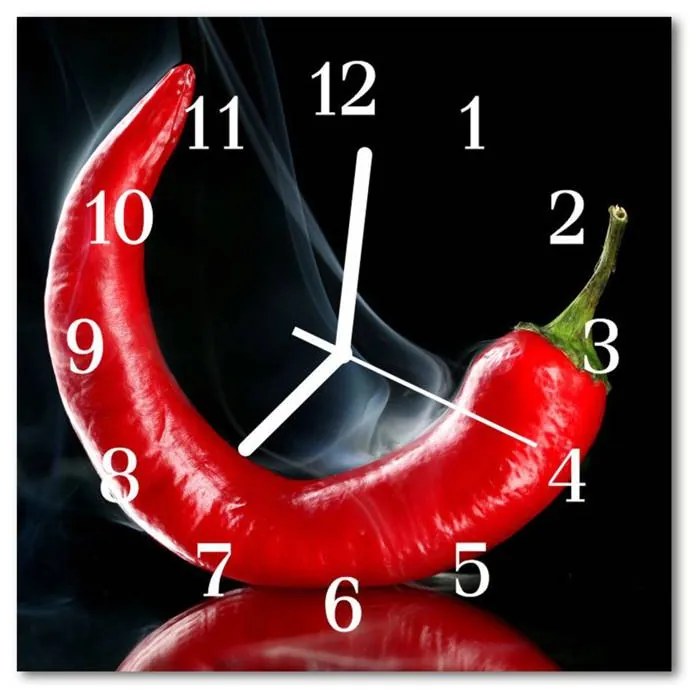 Nástěnné hodiny obrazové na skle - Chilli paprička