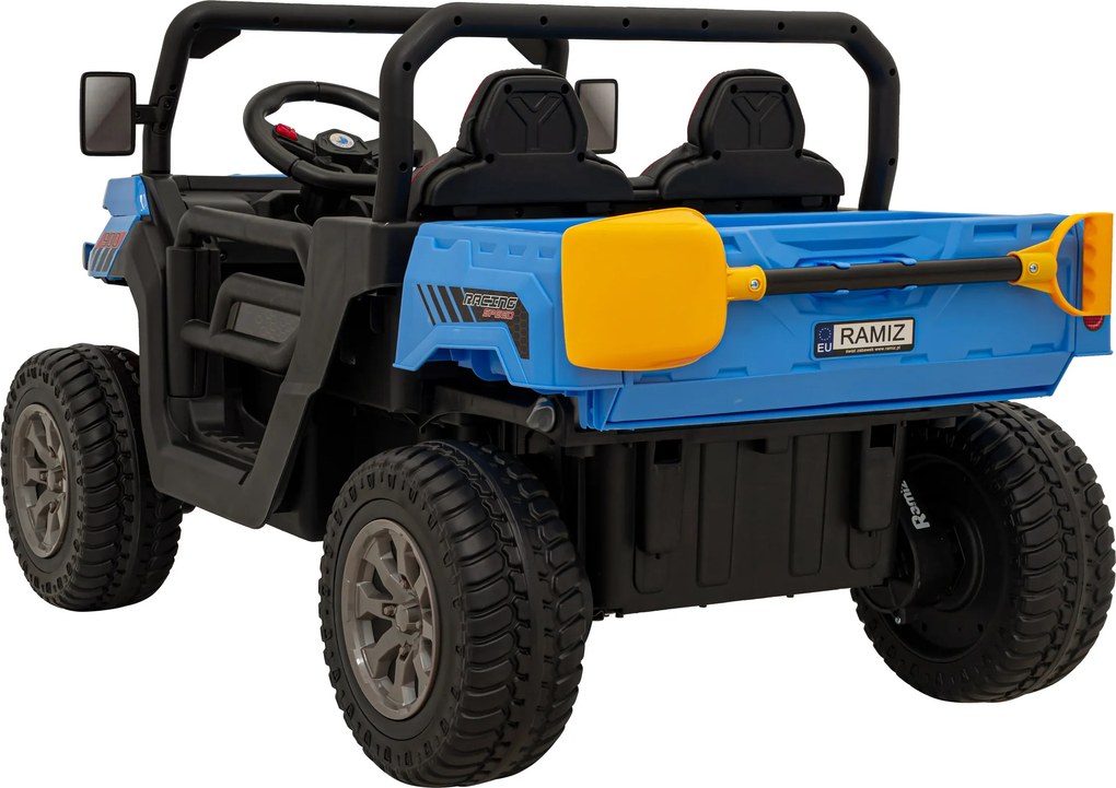 Ramiz Dětské auto Pick-Up Speed 900 modré + pohon 4x4 + pohyblivá korba + zavazadlový prostor + dálkové ovládání + lopatka + LED a zvuky