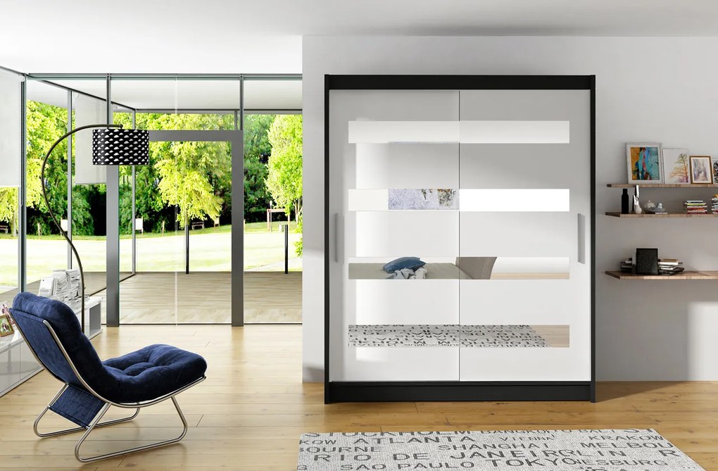 ADRK Furniture Skříň posuvná se zrcadlem BALTIC 150 ADRK-SW-BAL-BW-150