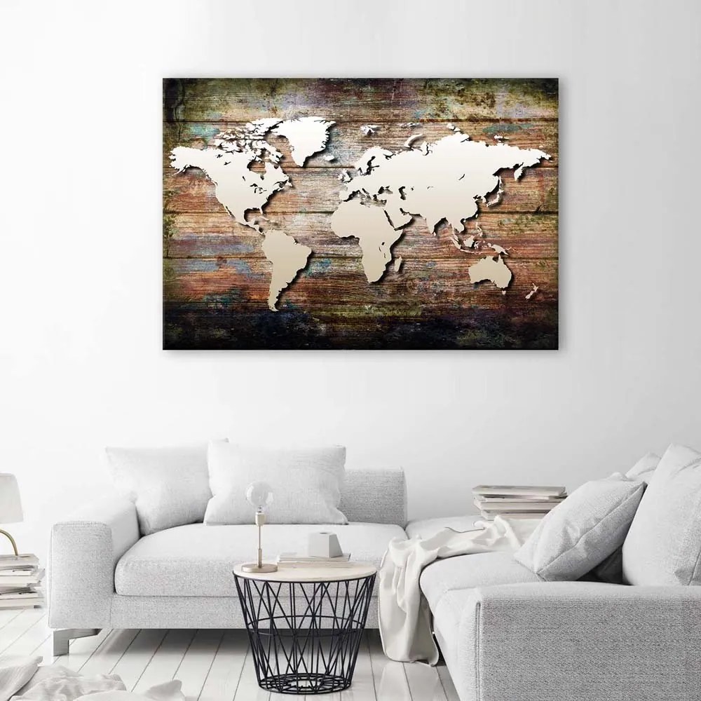 Gario Obraz na plátně Mapa světa na starých deskách Rozměry: 60 x 40 cm
