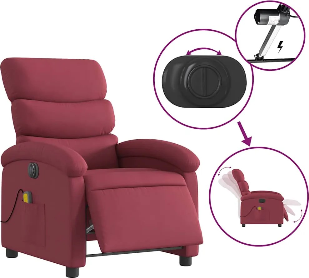 Elektrické masážní polohovací křeslo vínové textil 3203969