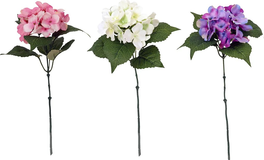 Umělá květina - hortenzie asst. bílá,fialová,růžová
