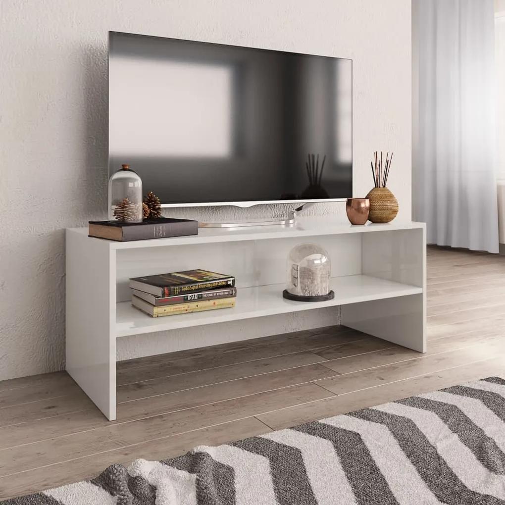 TV stolek bílý s vysokým leskem 100 x 40 x 40 cm dřevotříska - Default Title