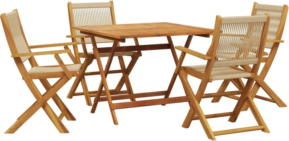 5dílný zahradní jídelní set béžový polypropylen a masivní dřevo 3281831