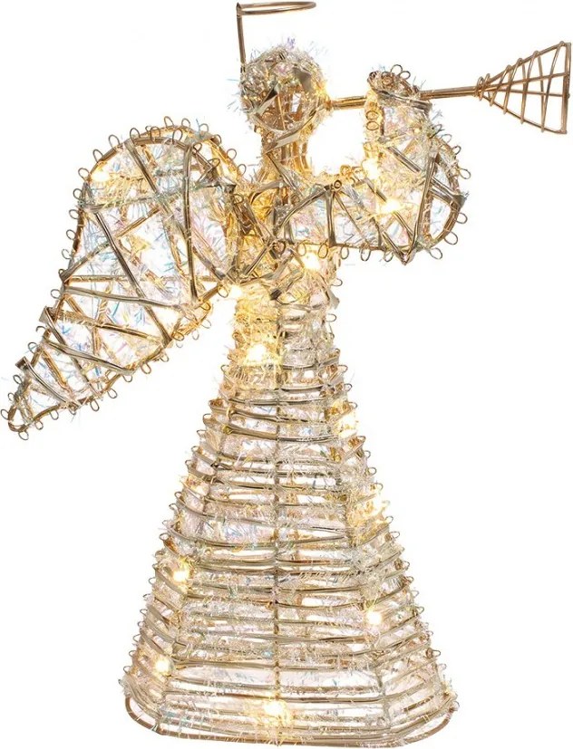 Zlatý kovový anděl s trubkou a LED osvětlením - 22*8*30 cm / 3*AA