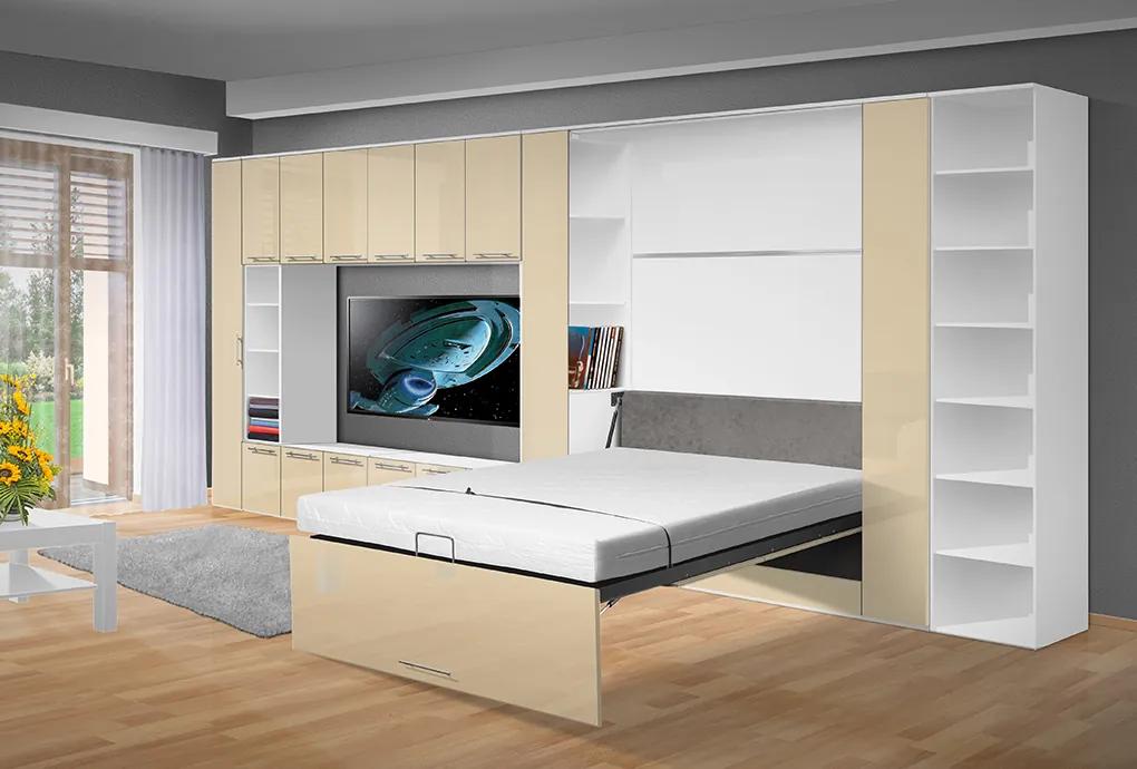 Obývací sestava s výklopnou postelí VS 4070P, 200x180cm odstín lamina - korpus: bílá, odstín dvířek: béžová lesk