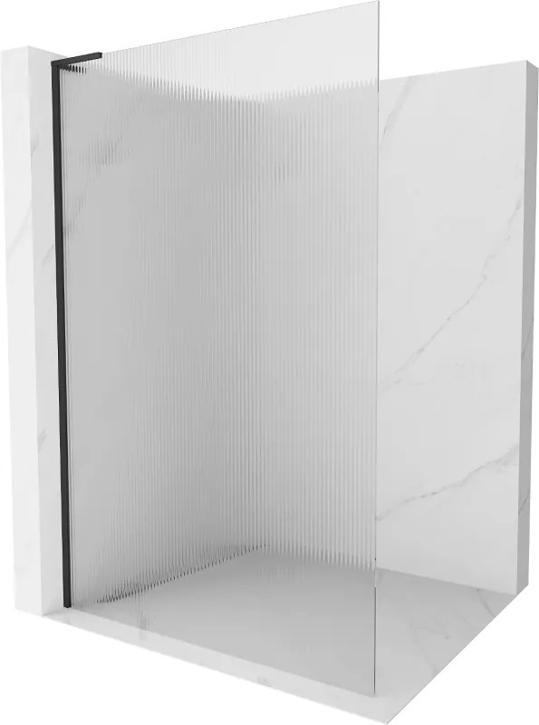 Mexen Kioto L, sprchová zástěna Walk-In 80 x 200 cm, 8mm sklo s žebrovým vzorem, černý profil, 800-080-103-70-09