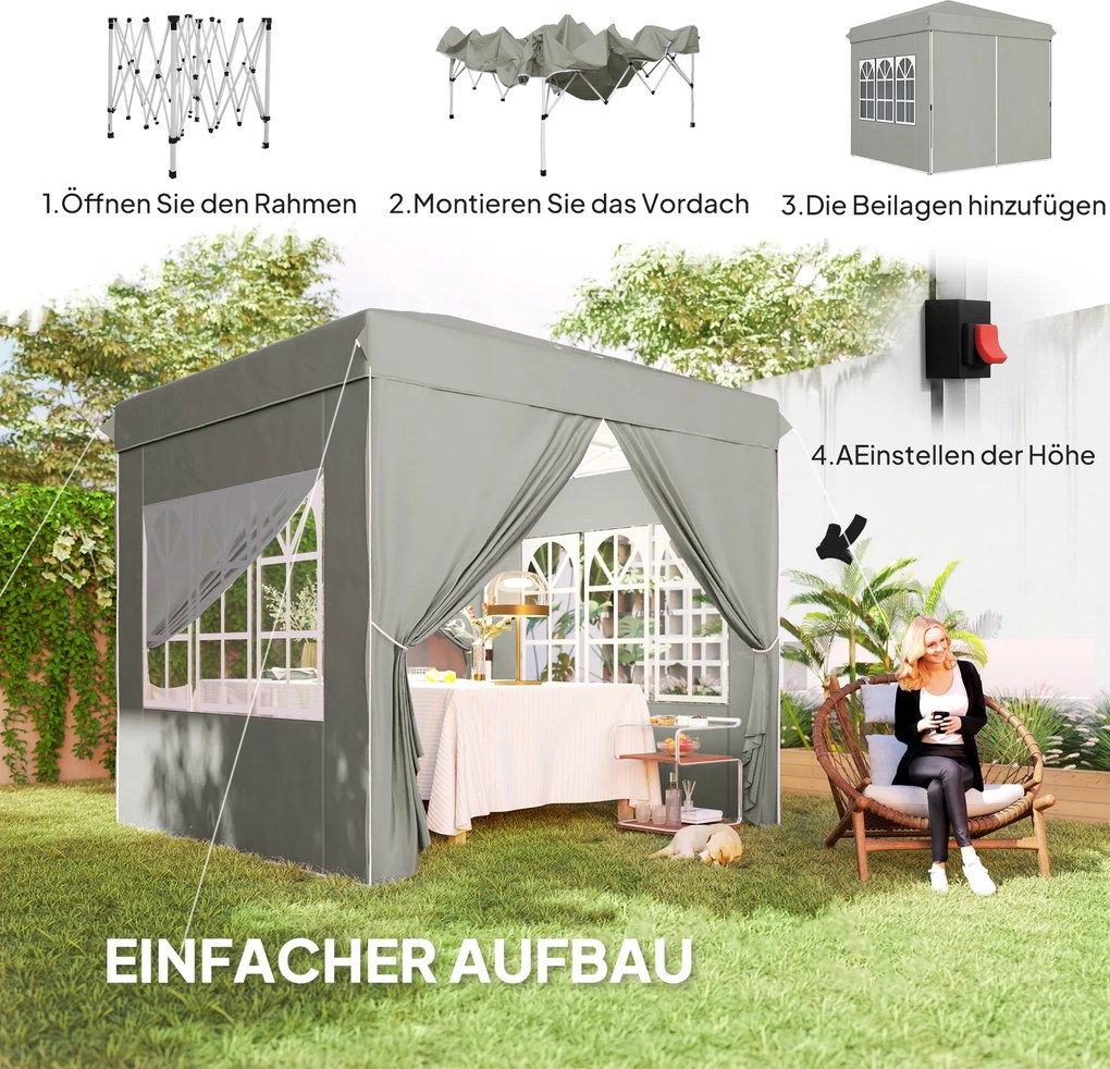 Outsunny altán 2,5x2,5 m, vodoodpudivý stabilní zimní pop-up skládací altán, UV ochrana 50+, skládací párty stan zahradní stan se 4 bočními panely ta…
