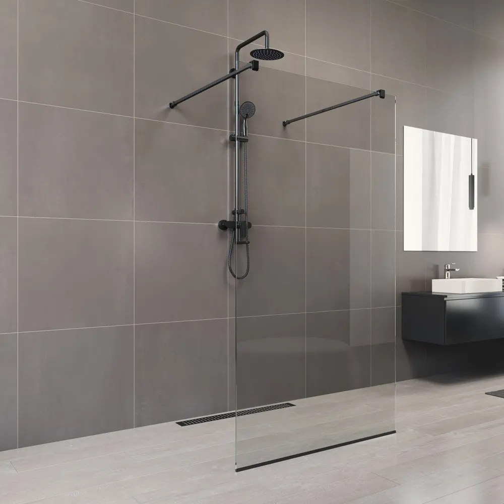 Mereo Mereo, Sprchová stěna WALK IN, Novea, black ALU, sklo Čiré, CK10603HB