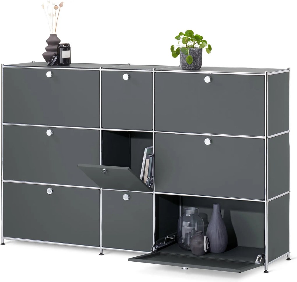 Tchibo - Komoda CN3 s 9 výklopnými dvířky - barva: chrom