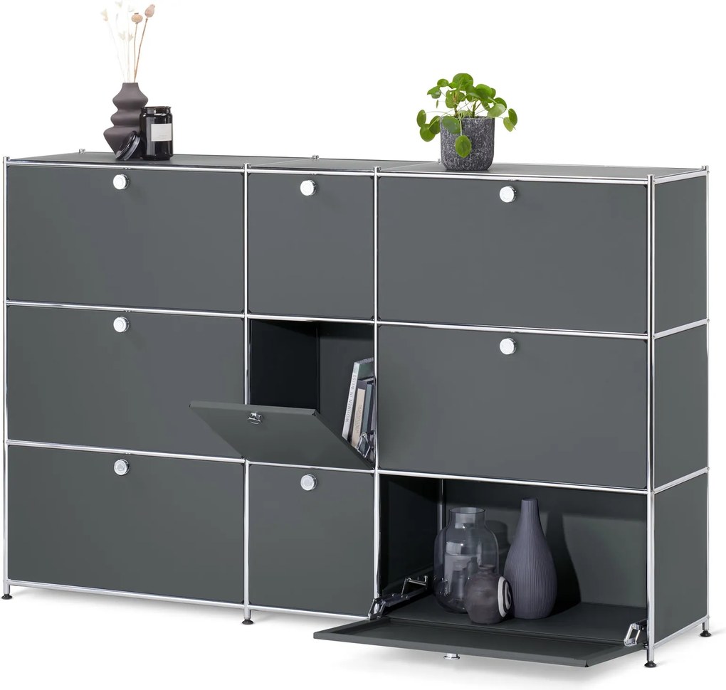 Tchibo - Komoda CN3 s 9 výklopnými dvířky - barva: šedá