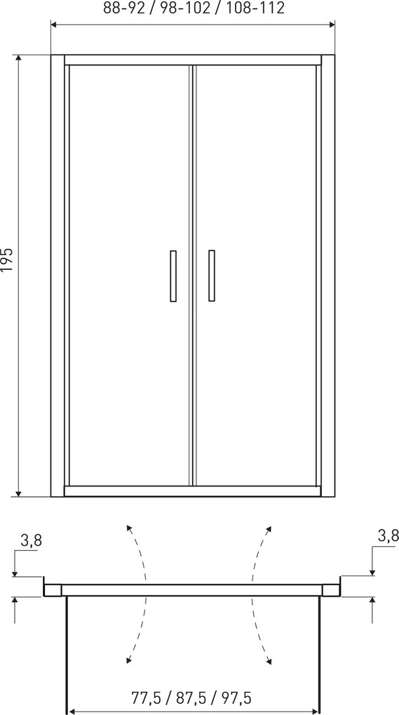 Novoterm Dvoukřídlé otevíravé sprchové dveře NV-Solid DDP CHR 90, chrom/transparent - bez vaničky