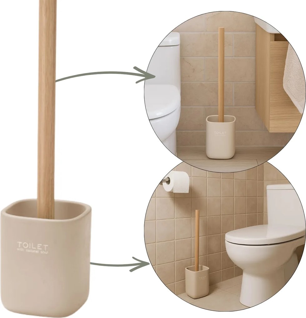 WC kartáč Liso, béžová/s dřevěnými prvky