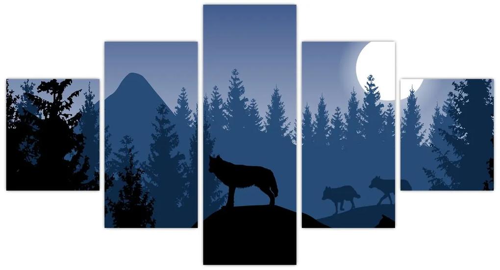 Obraz - Smečka vlků za úplňku (125x70 cm)