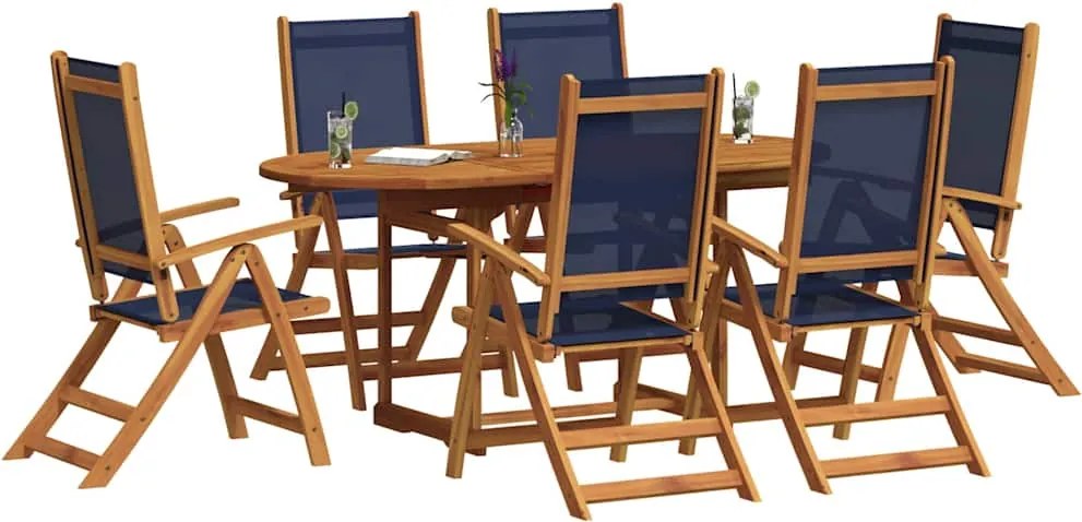 7dílný zahradní jídelní set masivní akáciové dřevo a textilen 3279309