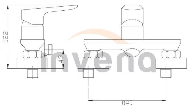 Invena Dokos, nástěnná sprchová baterie, černá-chromová, INV-BN-19-004-V