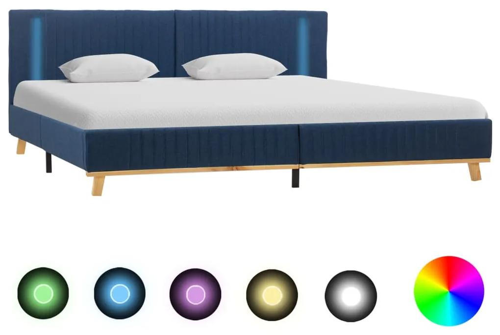 286666 vidaXL Rám postele s LED světlem modrý textil 180 x 200 cm