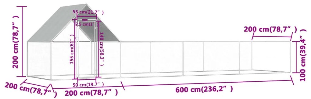 vidaXL Marketos Klec pro kuřata 8 x 2 x 2 m pozinkovaná ocel