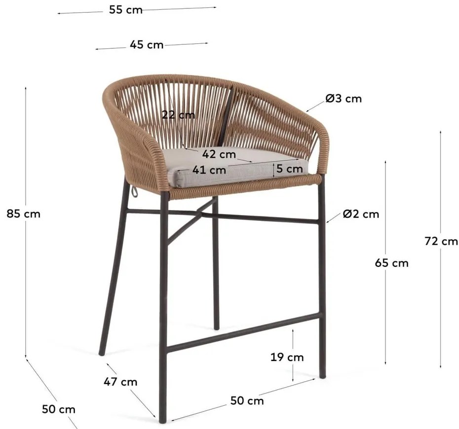 Béžová kovová/polstrovaná zahradní barová židle Yanet – Kave Home