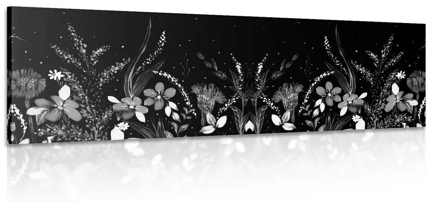 Obraz s květinovým ornamentem v černobílém provedení Varianta: 120x40