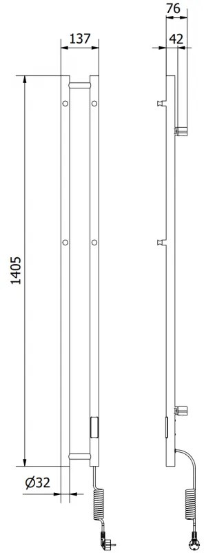 Mexen Pino, elektrické topné těleso s věšáky na ručníky 1405x137 mm, 150 W, černá, W301-1405-137-00-70