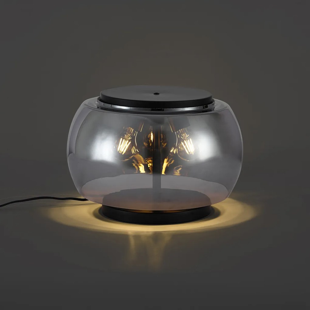 Designová stolní lampa černá s kouřovým sklem 3-světla - Bino