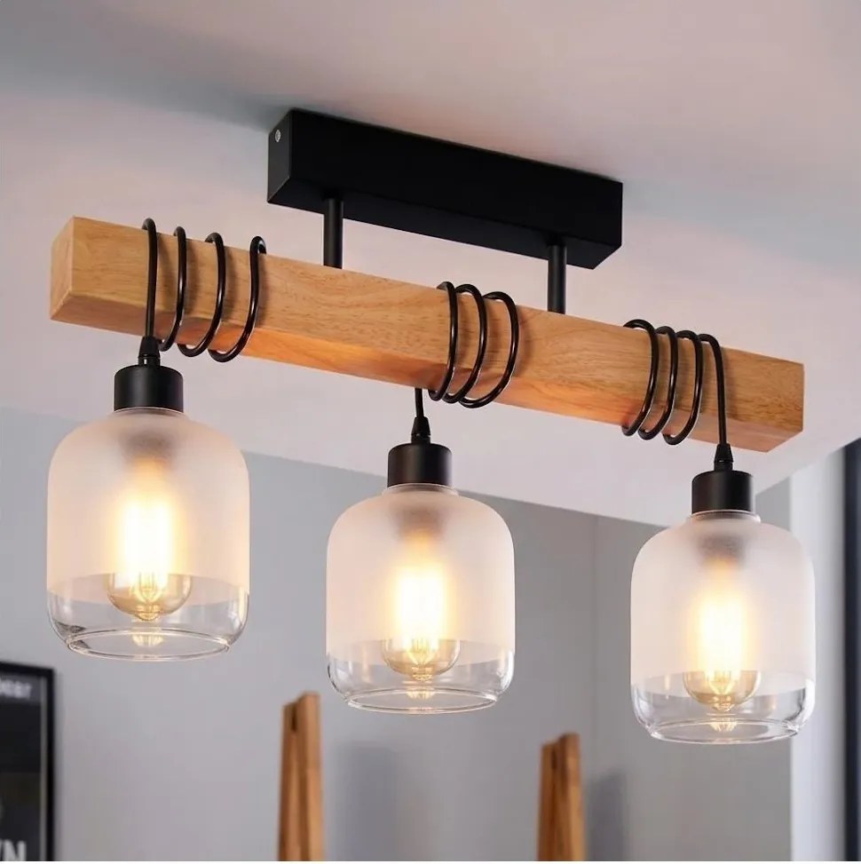 BRILAGI - Přisazený lustr WOOD GLASS 3xE27/60W/230V borovice/černá/bílá
