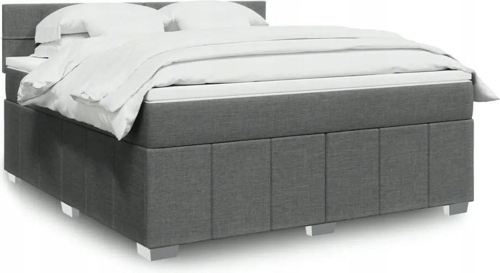 Box Spring Postel S Matrací Textil Tmavě Šedá Blok se čtverci 180 x 200 c