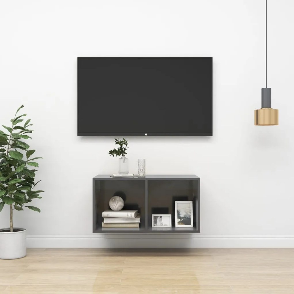 Nástěnná TV skříňka šedá lesklá 37x37x72 cm kompozitní dřevo