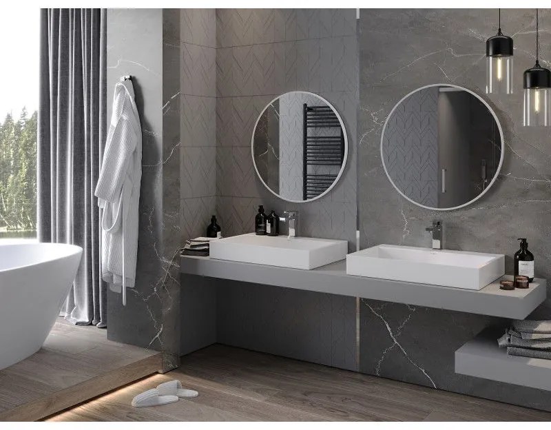 Mexen Loft, kulaté koupelnové zrcadlo 70 cm, barva rámu bílá, 9850-070-070-000-20