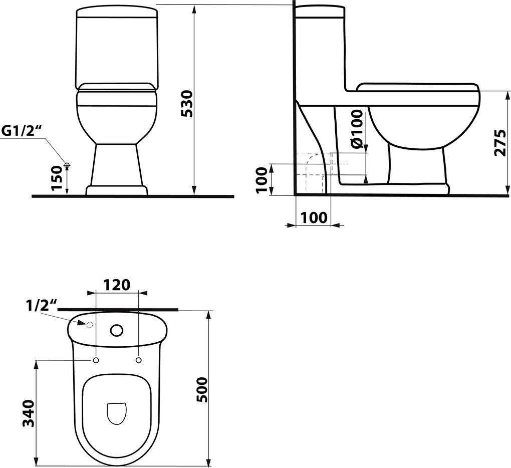 Aqualine PETIT WC kombi dětské 53 x 50 cm zadní spodní odpad bílá PT520