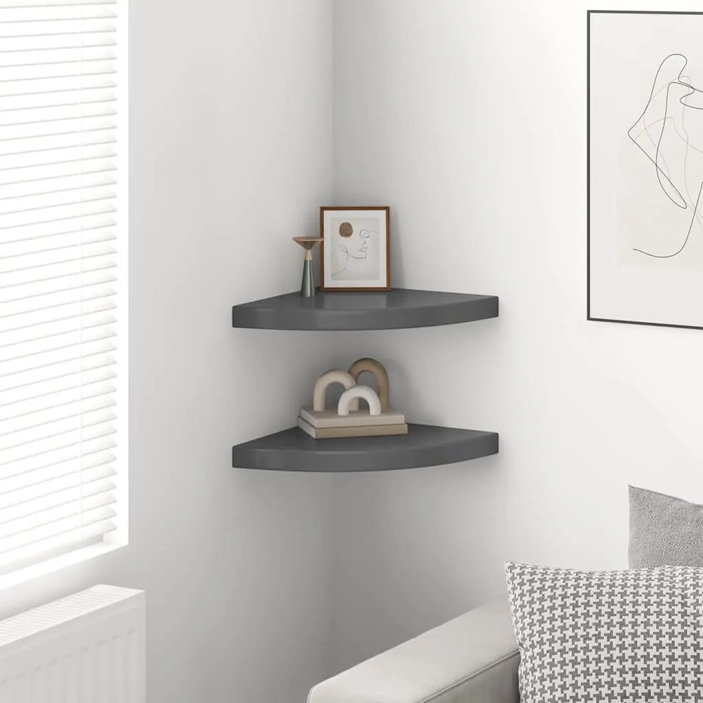 323914 Floating Corner Shelves 2 pcs High Gloss Grey 35x35x3,8 cm MDF 323914