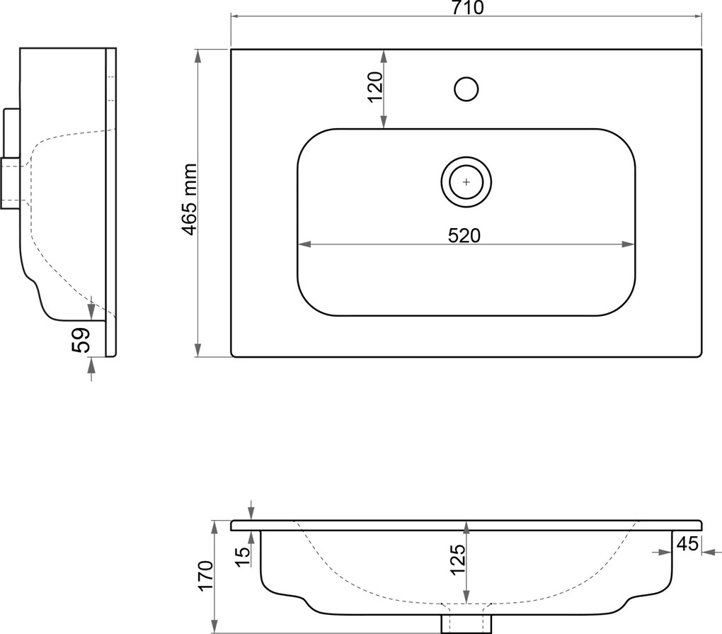 Sanovit PIEDRA nábytkové umyvadlo 71 x 46,5 cm bílá 43071
