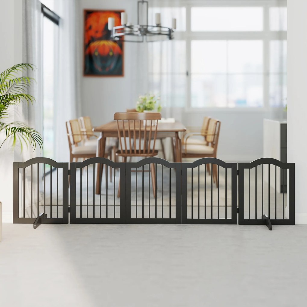 Bariérový plot pro psy Volně stojící ochranný plot s nožičkami, skládací plot pro psy, 5 panelů, 261,5 x 29,5 x 61 cm, černý