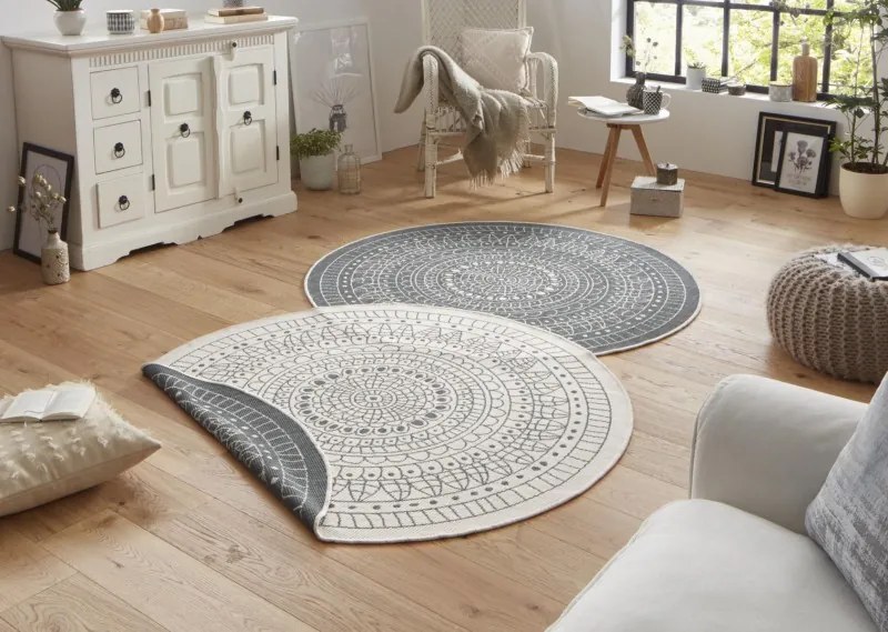 NORTHRUGS - Hanse Home koberce Kusový koberec Twin-Wendeteppiche 103143 creme grau kruh – na ven i na doma - 200x200 (průměr) kruh cm