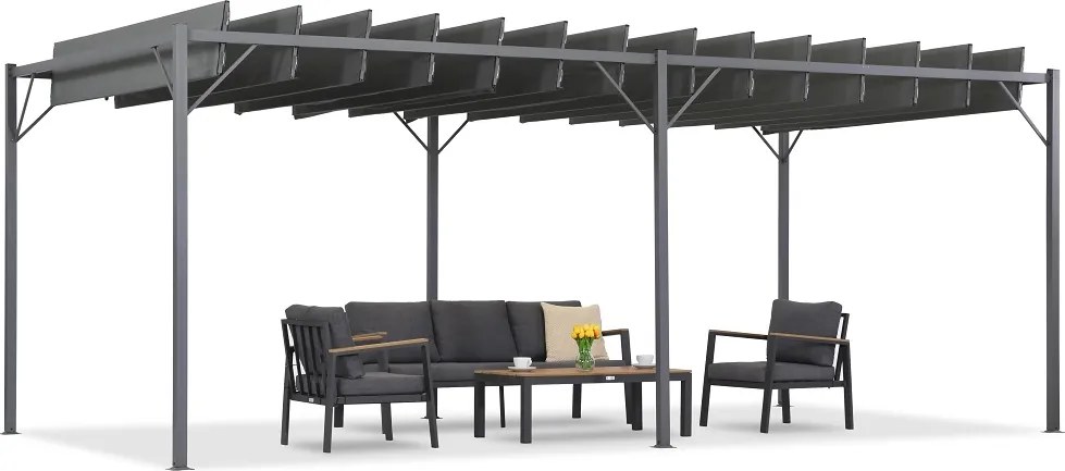 Antracitová pergola Malaga 3x6 m s moskytiérou a závěsy Garden Point