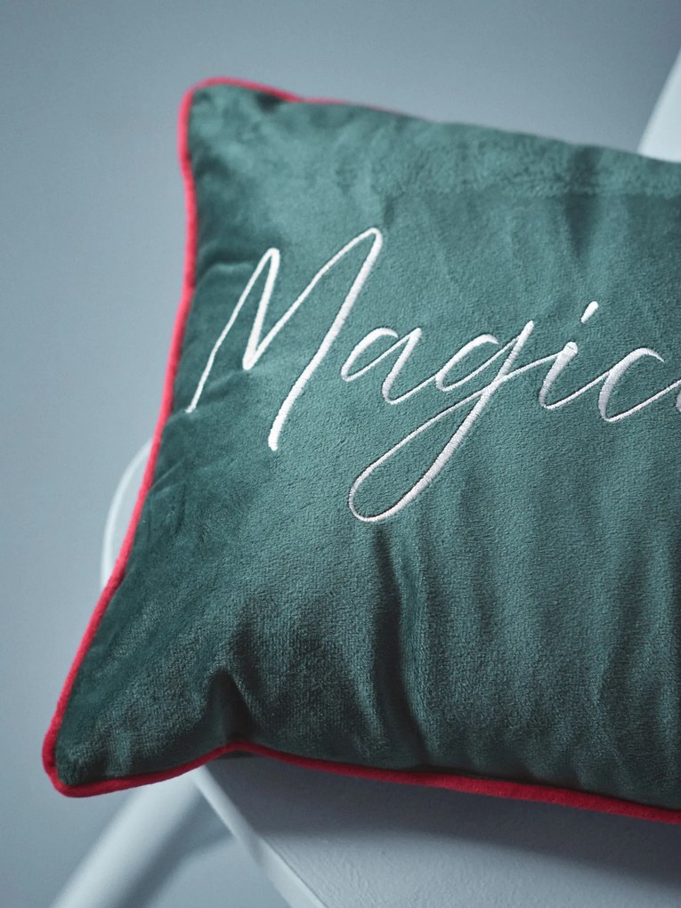 Sinsay - Vánoční dekorační polštář se stříbrným nápisem „Magical Season“ - tmavě zelená