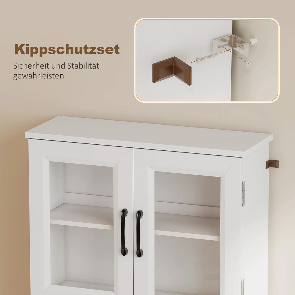 HOMCOM Kuchyňská skříňka, nastavitelná police, pracovní deska, akrylové dveře, otvor pro kabel, do obývacího pokoje, kuchyně, jídelny, MDF, bílá