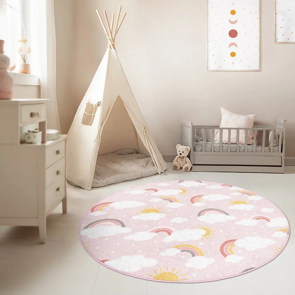 Růžový pratelný dětský koberec ø100 cm Rainbow World – Mila Home