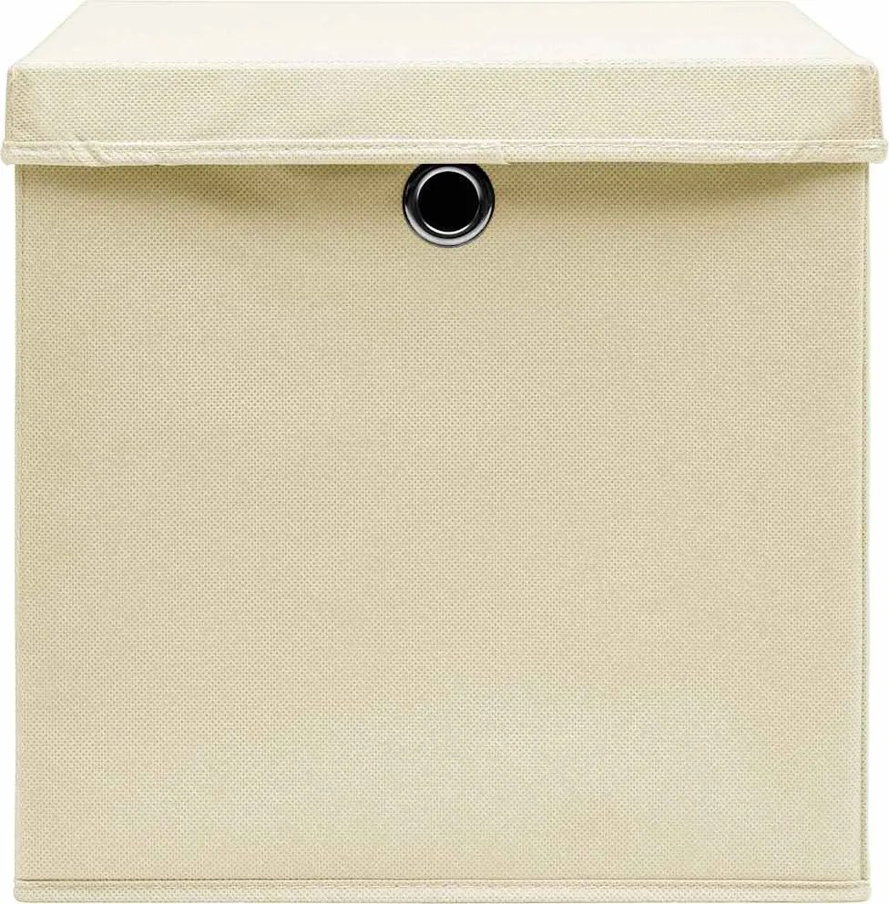 Úložné boxy s víky 10 ks krémové 32 x 32 x 32 cm textil 288360