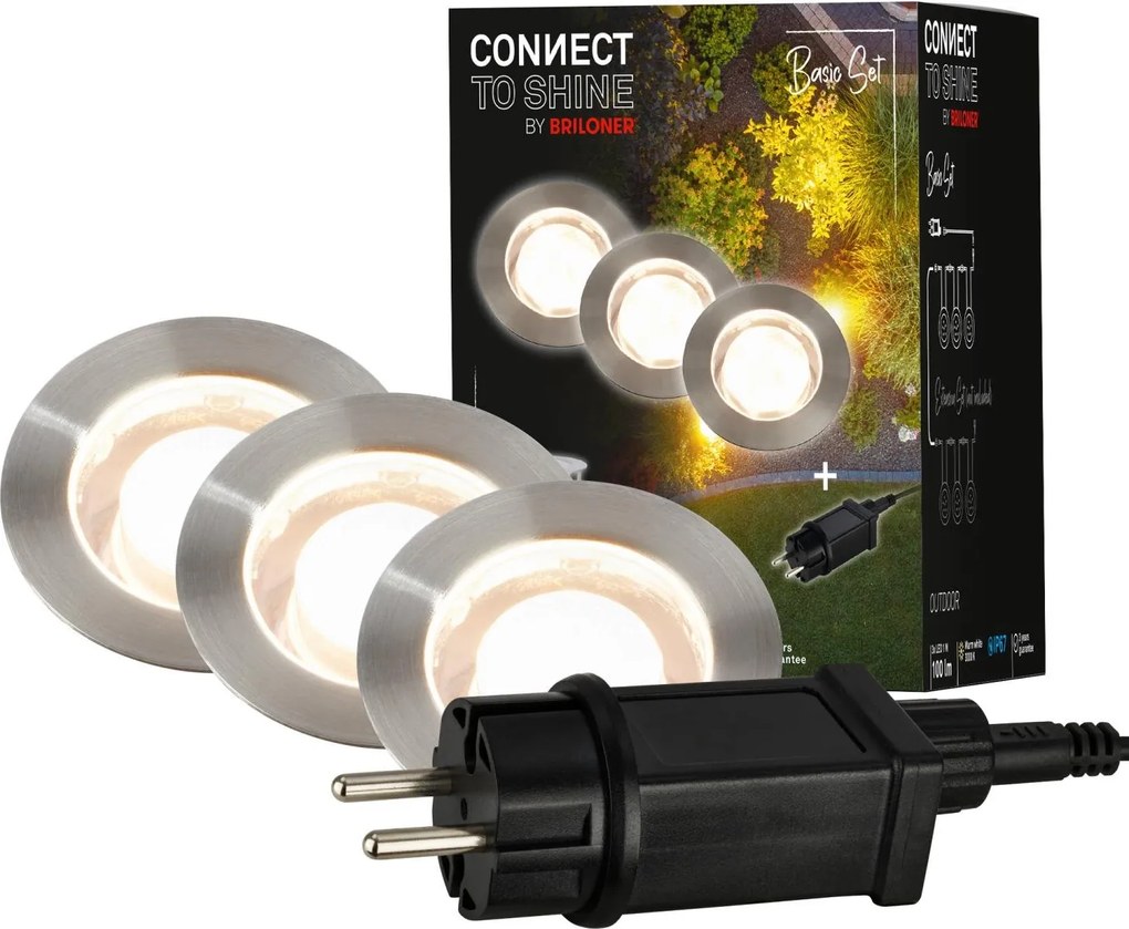 BRI 3914032 CONNECT TO SHINE startovací sada Padouk 3ks LED zapuštěných svítidel do země, IP67 - BRILONER