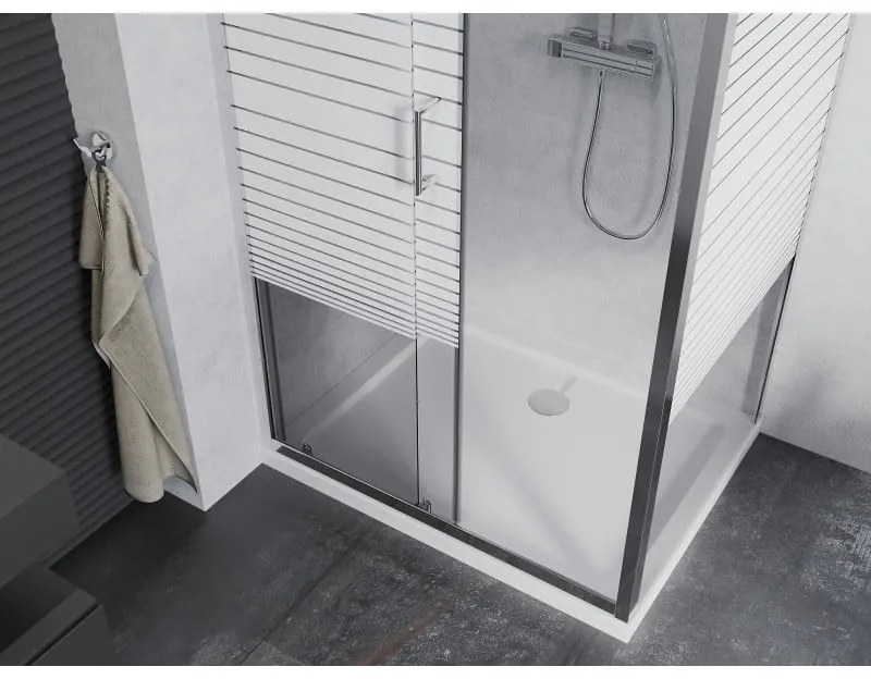 Mexen Apia posuvný sprchový kout 90 x 80 cm, 5mm sklo, chromový profil-čiré sklo/pásy + slim sprchová vanička 5cm, 840-090-080-01-20-4010